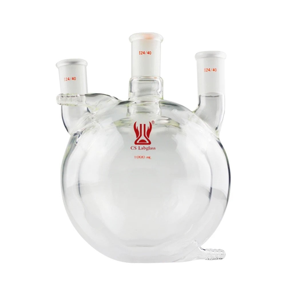Full Wrapped Borosilicate Glass Double Layer Three Neck Round Bottom ...