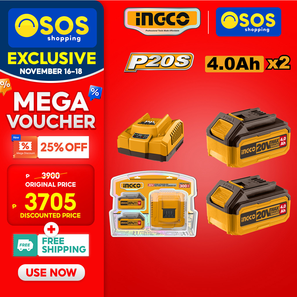 INGCO Original P20S Lithium-Ion Battery and Charger Kit 20V FBCPK1424 ...