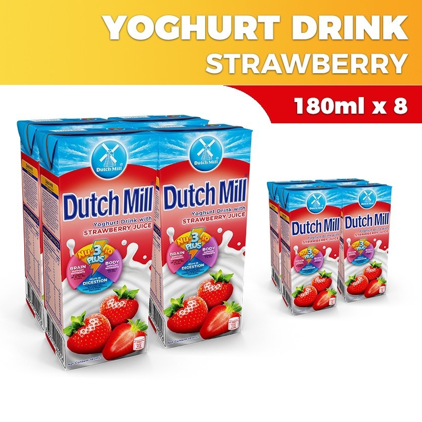 Dutch Mill Yoghurt Drink Strawberry Juice 180ml x 8 | Shopee Philippines