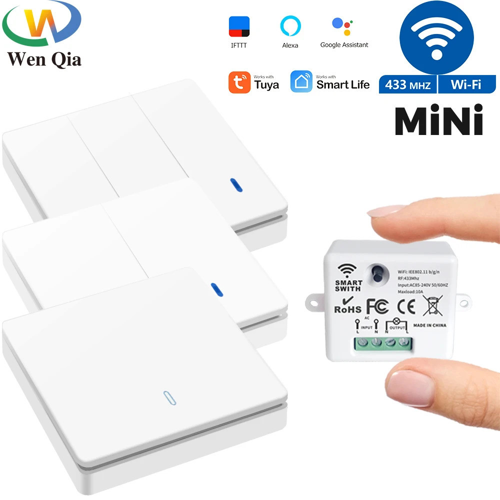 WIFI Mini Light Switch Tuya Smart Home APP Relay Module 433MHz Wall ...