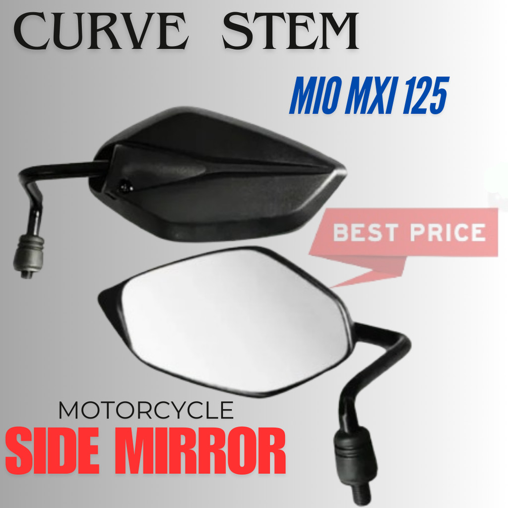 MIO MXI 125 MOTOERCYCLE SIDE MIRROR COLOR BLACK CURVE STEM HIGH QUALITY ...