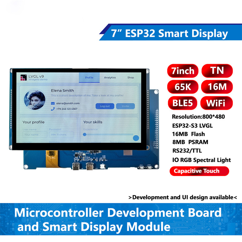 ESP32-S3 7 Inch TFT Screen for Ar-duino HMI 8M PSRAM 16M Flash Lvgl WiFi&Bluetooth 800*480 Smar ...