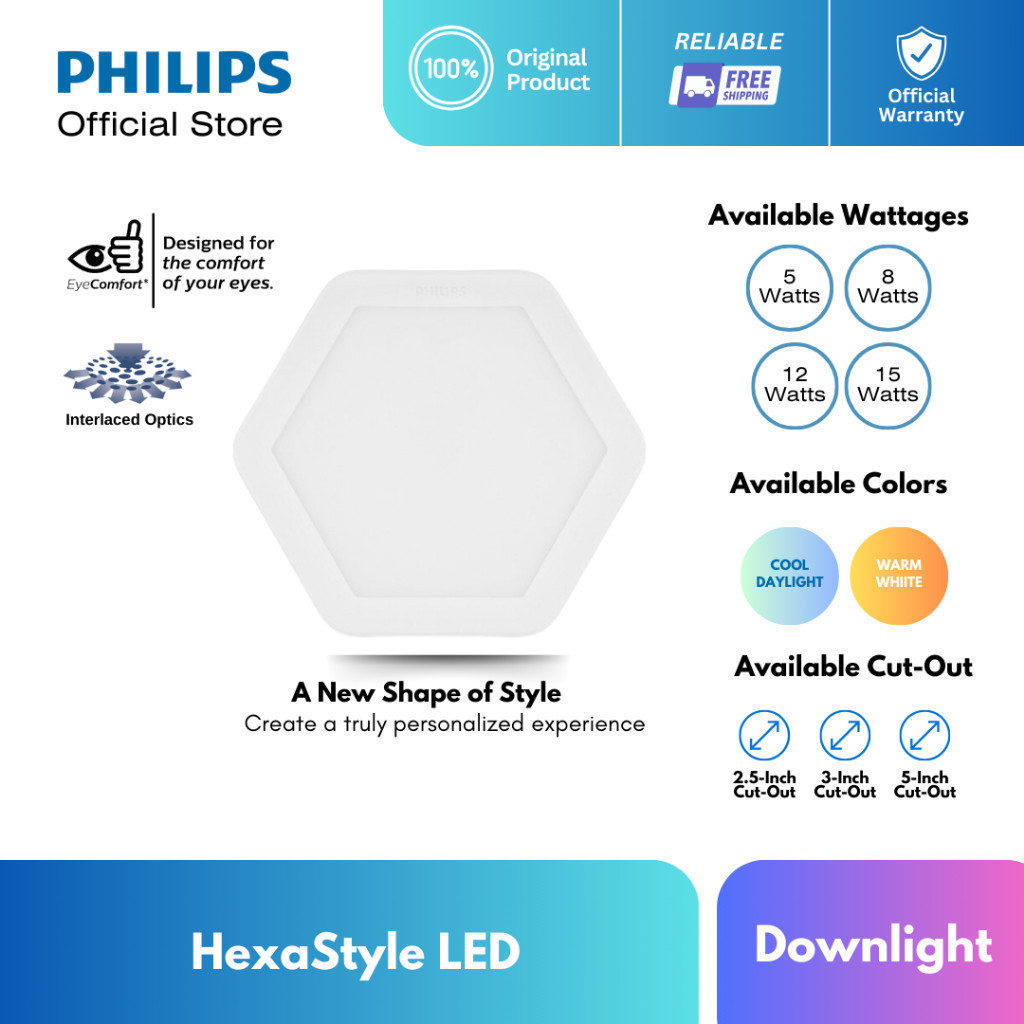 Philips HexaStyle Downlights 5W/8W/12W/15W Warm White/Cool Daylight ...