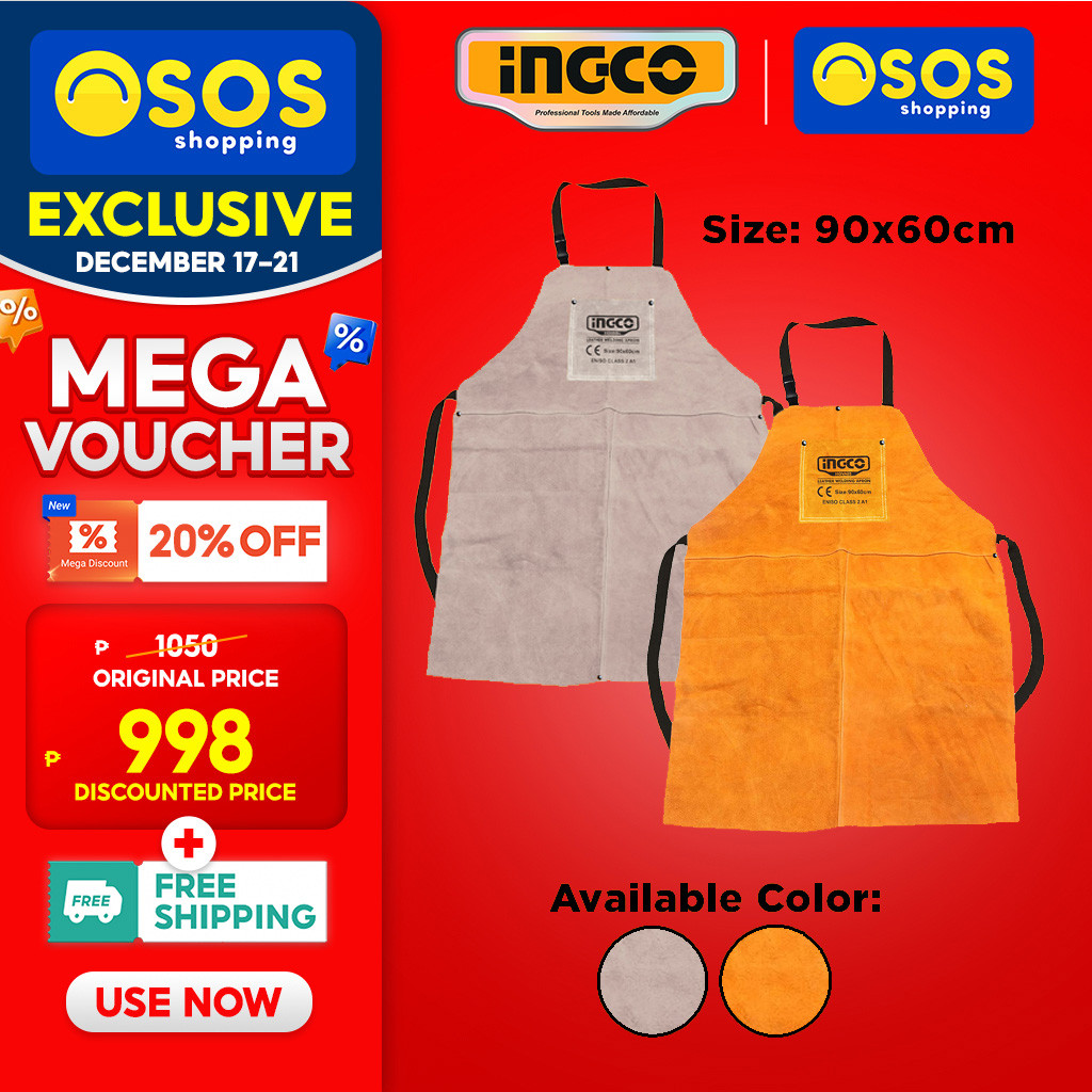 INGCO by OSOS Leather Welding Apron 90 x 60cm Gray | Brown (SOLD PER ...