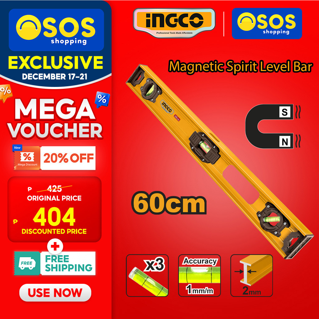 INGCO by OSOS Magnetic Spirit Level Bar with Magnet 60cm HSL28060 ...