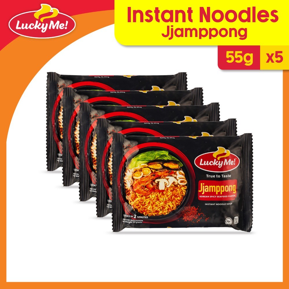 Lucky Me! Instant Noodle Soup Jjamppong Authentic Korean Spicy Seafood Pouch 55g X 5 | Shopee ...