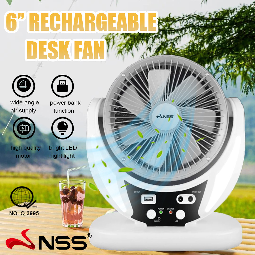 NSS 6inch Desk Fan Portable Fan With LED Light Angle Adjustable USB ...