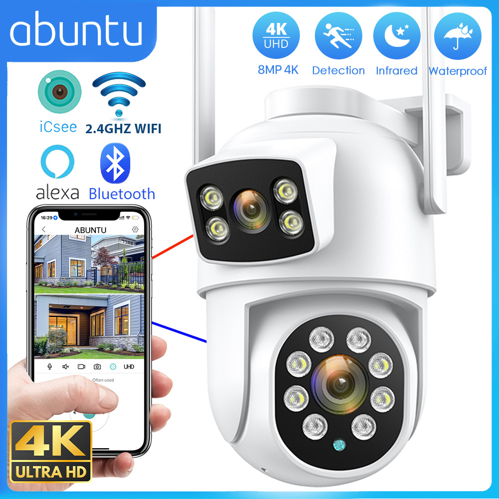 ۩8MP 4K UHD Dual Screens Wifi Surveillance Camera PTZ IP Camera Outdoor ...