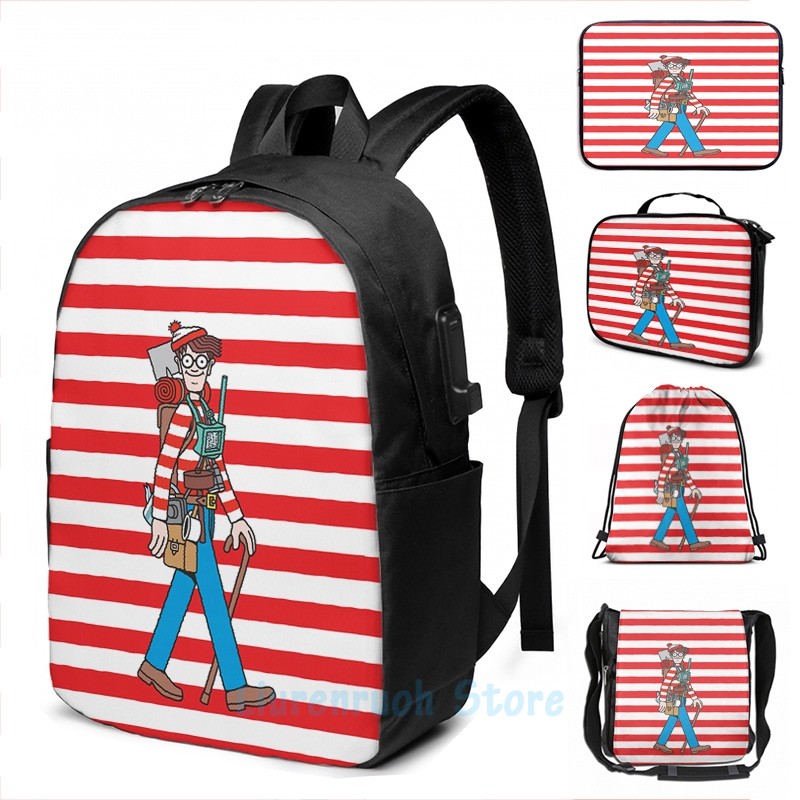 ⚡Funny Graphic print Wheres Waldo with all his Equipment USB Charge ...