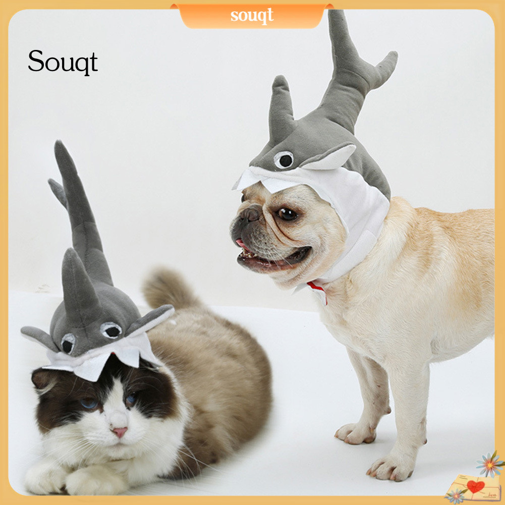 Souqt Halloween Pet Dogs Cats Cute Shark Head Cover Headdress Hat Cap ...