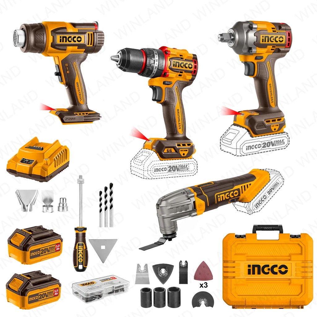 Ingco by Winland P20S/20V 4PCS Combo Kit with Lithium-Ion Cordless ...