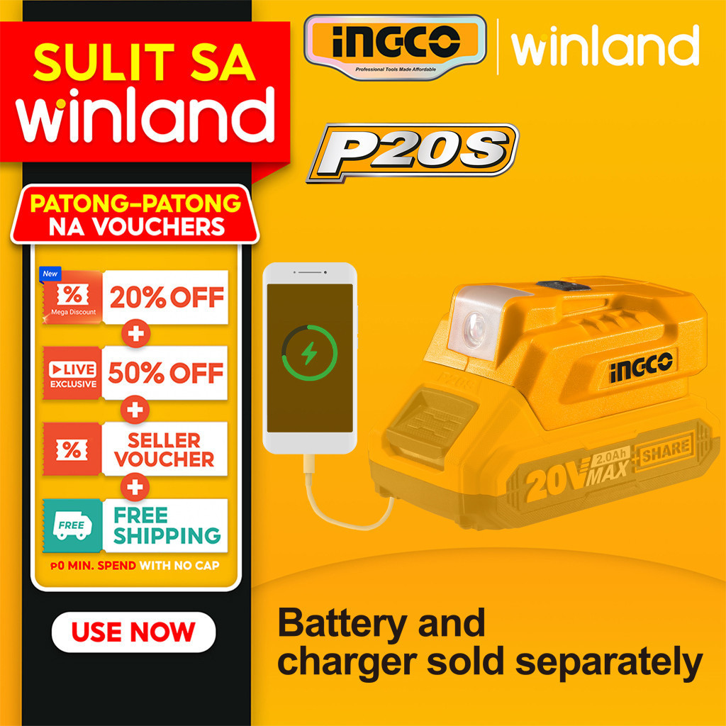 Ingco by Winland P20S 20V Lithium-Ion Cordless USB-A Charger Series ...