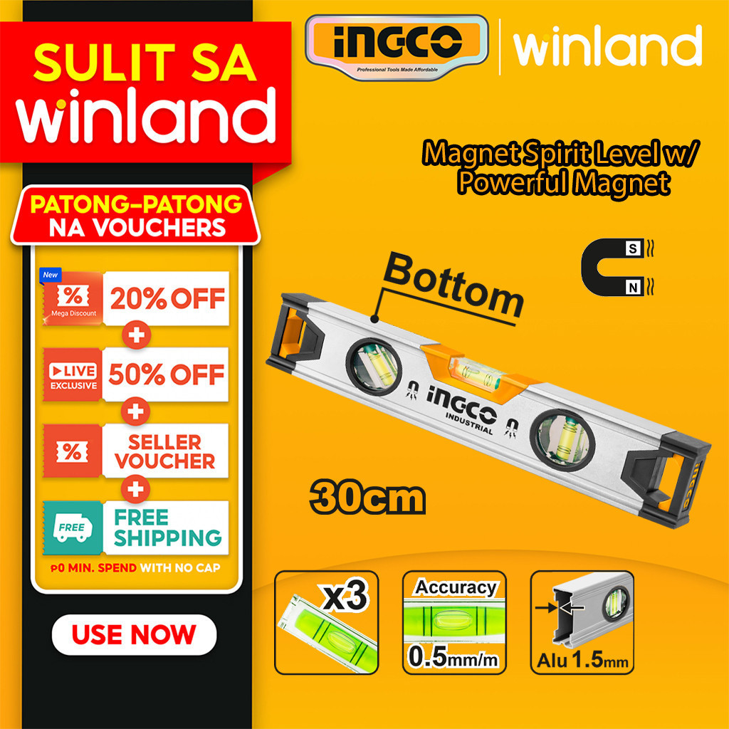 Ingco by Winland Magnet Spirit Level w/ Powerful Magnet 30cm HSL38030M ...