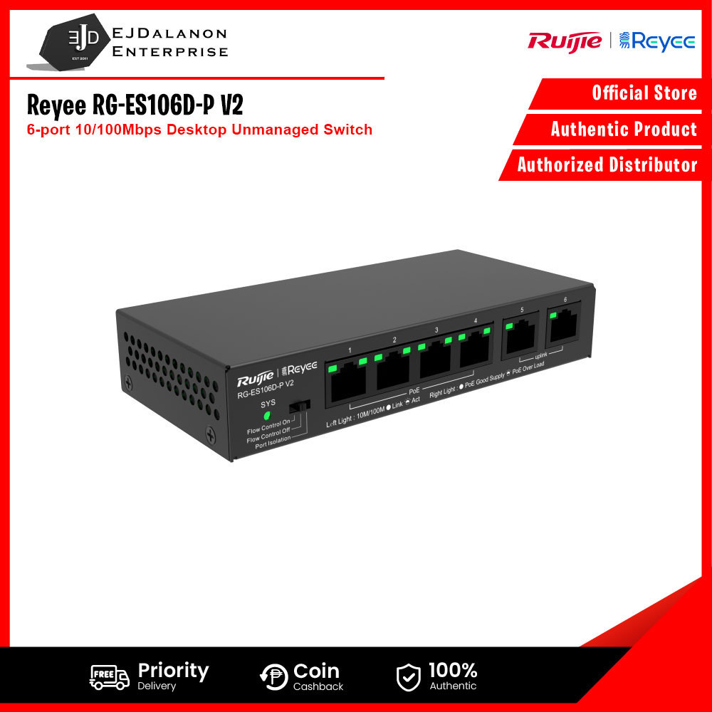 Reyee RG-ES106D-P V2 6-port 10/100Mbps Desktop Unmanaged Switch ...