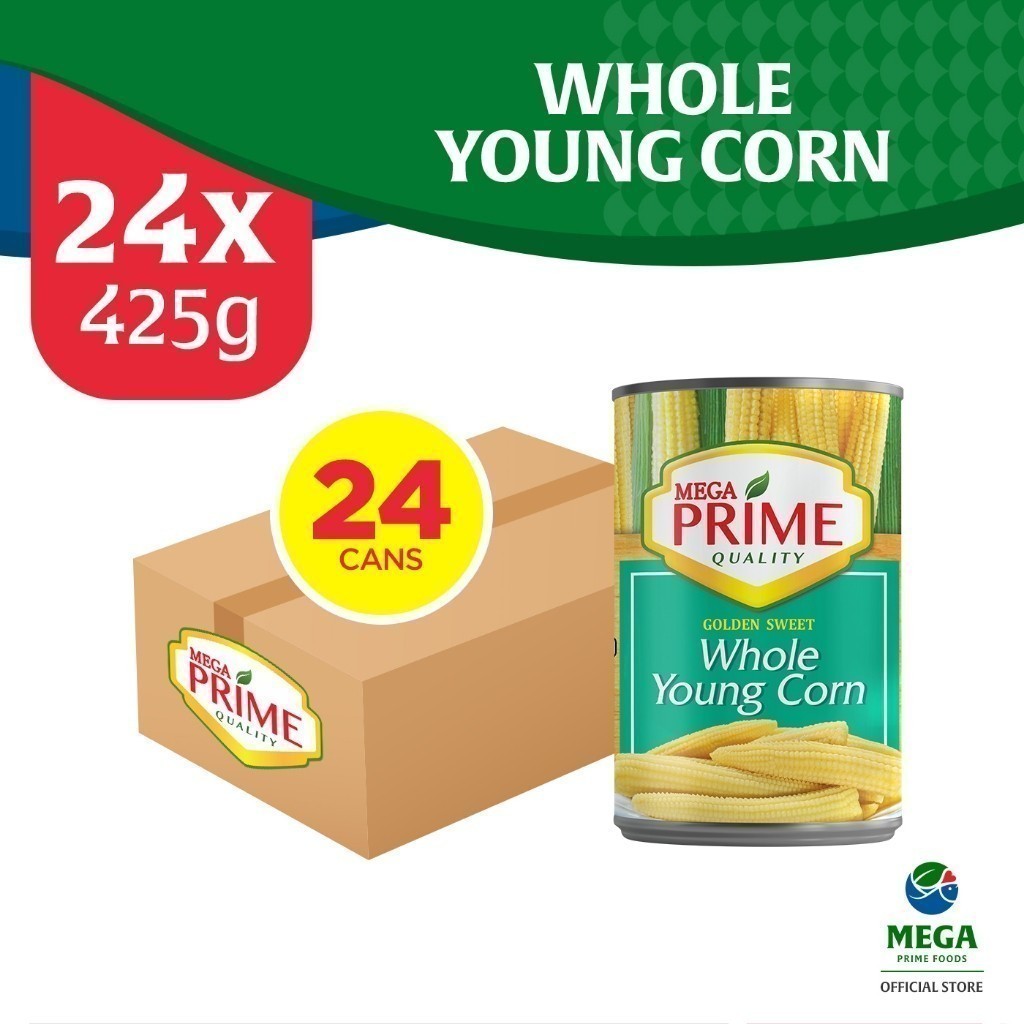 Mega Prime Young Corn Whole Easy Open Can 425G By 24'S | Shopee Philippines