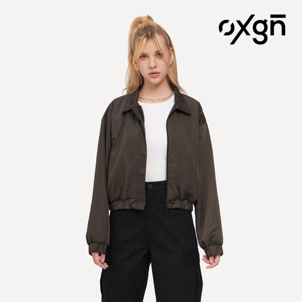 OXGN Patch Pocket Bomber Jacket For Women (Dark Gray) | Shopee Philippines