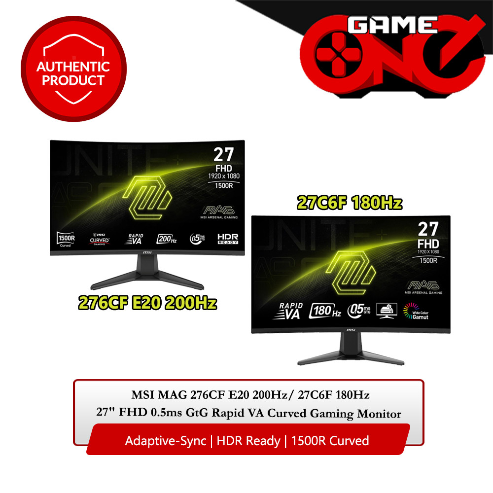 MSI MAG 276CF E20 200Hz/ 27C6F 180Hz 27" FHD 0.5ms GtG Rapid VA Curved ...