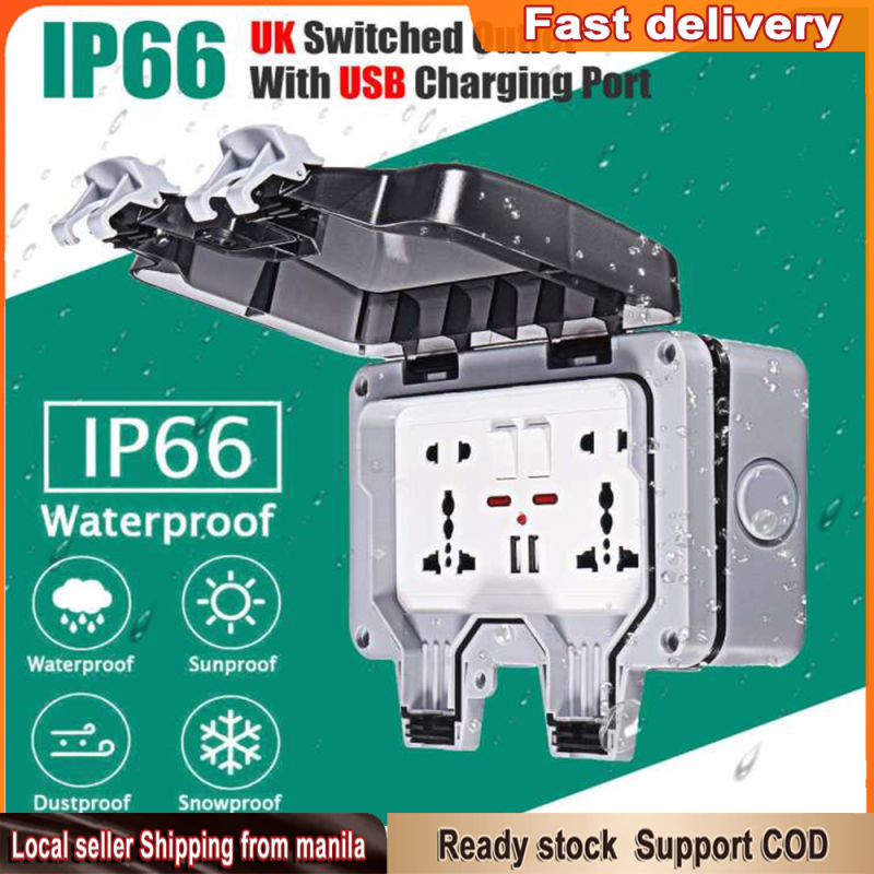 IP66 Weatherproof Waterproof Outdoor Wall Socket 13A Double Universal ...