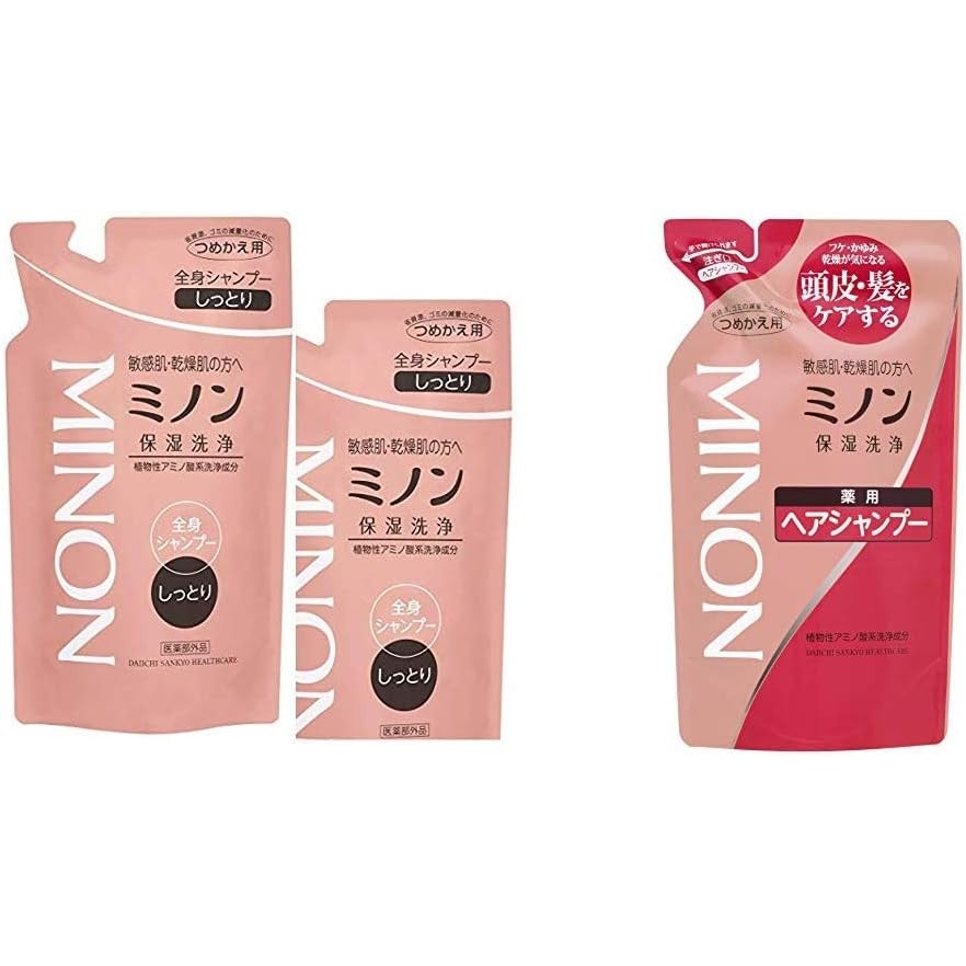MINON Whole Body Shampoo, Moist Type, Refill, 12.8 fl oz (380 ml) Set of 2 & Daiichi Sankyo ...
