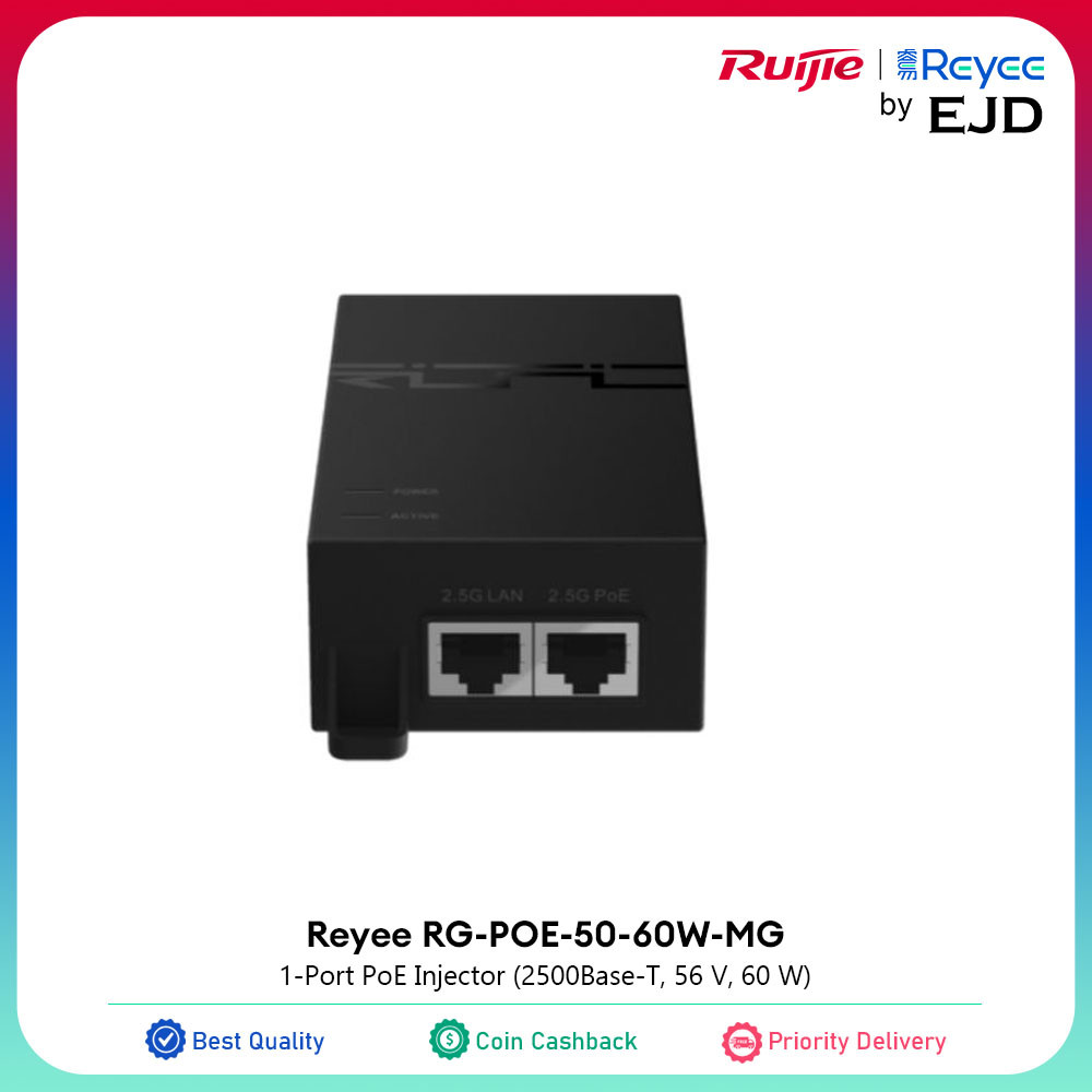 Reyee RG-POE-50-60W-MG 1-Port PoE Injector (2500Base-T, 56 V, 60 W ...