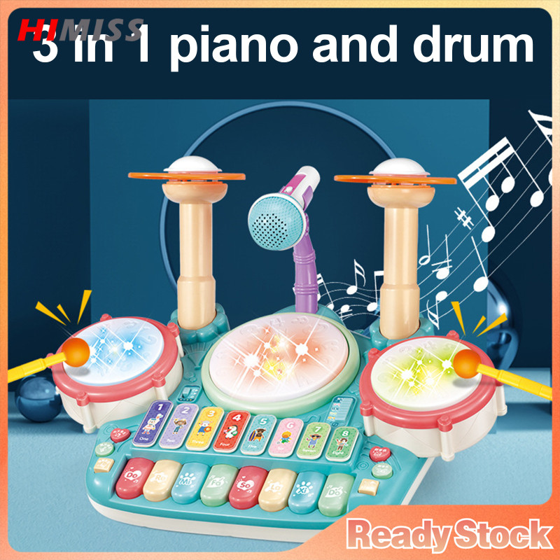 Kids Drum Set Toy 3 In 1 Electronic Piano Keyboard Xylophone Drum Set ...