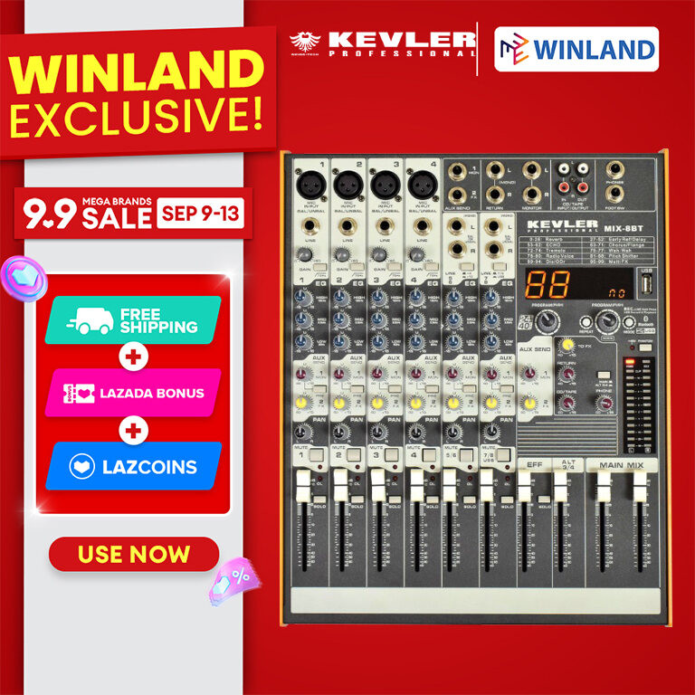 Kevler Professional by Winland Mixer MIX-8BT 8 CHANNEL 4 MIC / LINE 2 ...