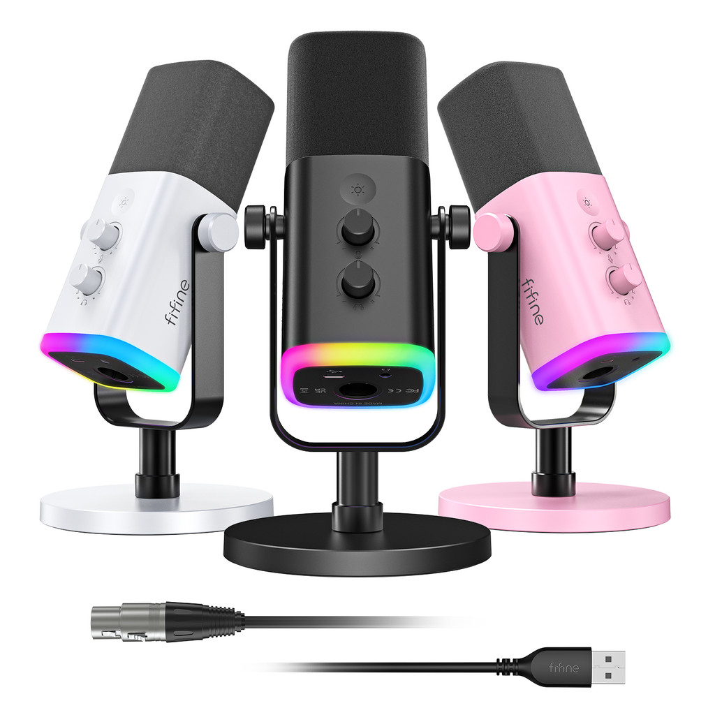 FIFINE AmpliGame AM8 XLR/USB Rgb Gaming Dynamic Microphone with Mute ...