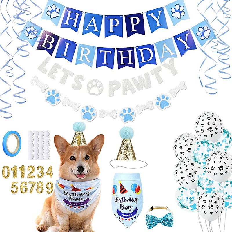 Puppy dog let's pawty banner happy birthday banner hat bowtie cake ...