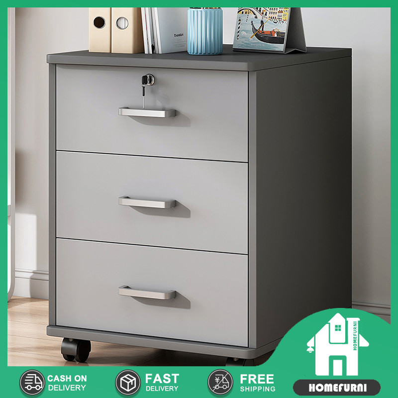 Under-desk filing cabinet office wooden storage cabinet with lock ...