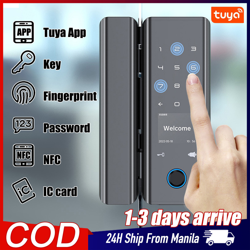 Smart Door Lock Tuya Digital Glass Door Lock with Doorbell Door Knobs ...