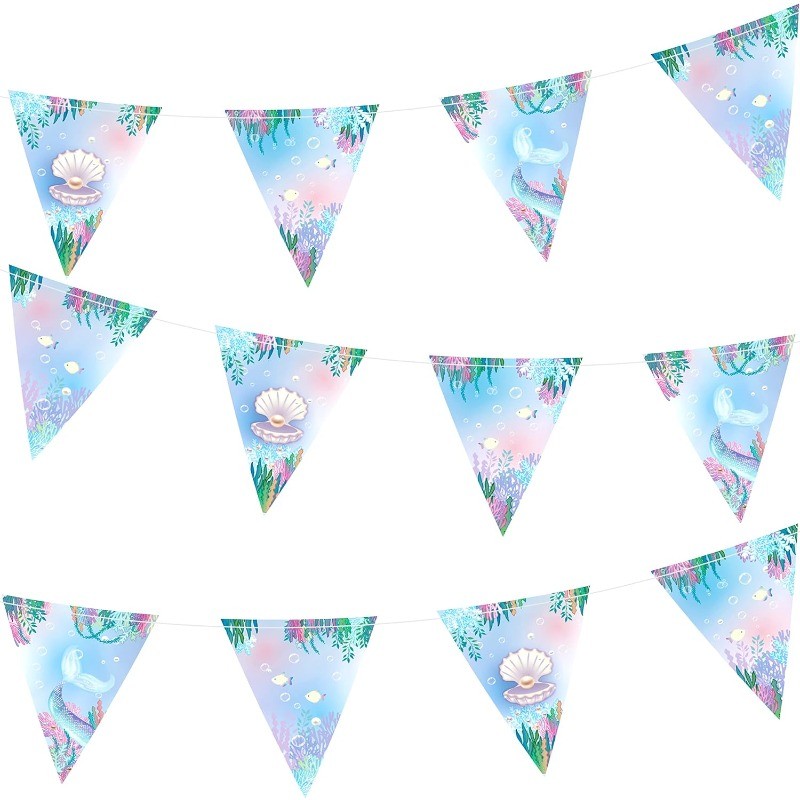 Under The Sea Little Mermaid Party Triangle Banner Garlands for Hanging ...