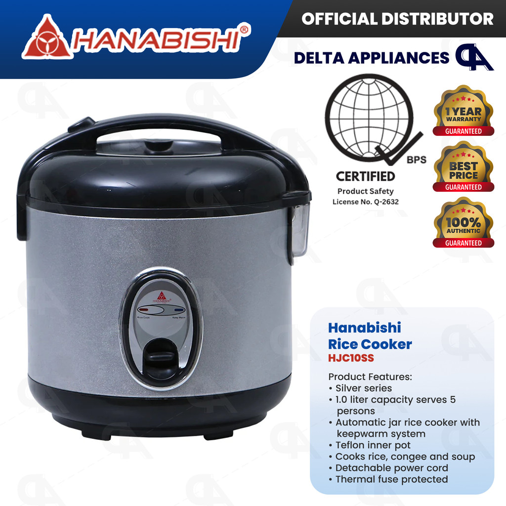 Hanabishi Rice Cooker 1.0L 5 Cups Silver Jar Type Fast Cooking Original ...