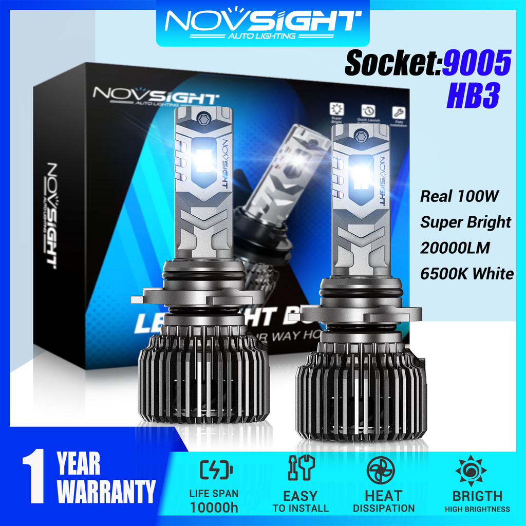 Novsight N75 LED Lights for Car HB3 9005 LED Headlight Bulb Kit High/Low Beam 100W 20000LM 6500K ...