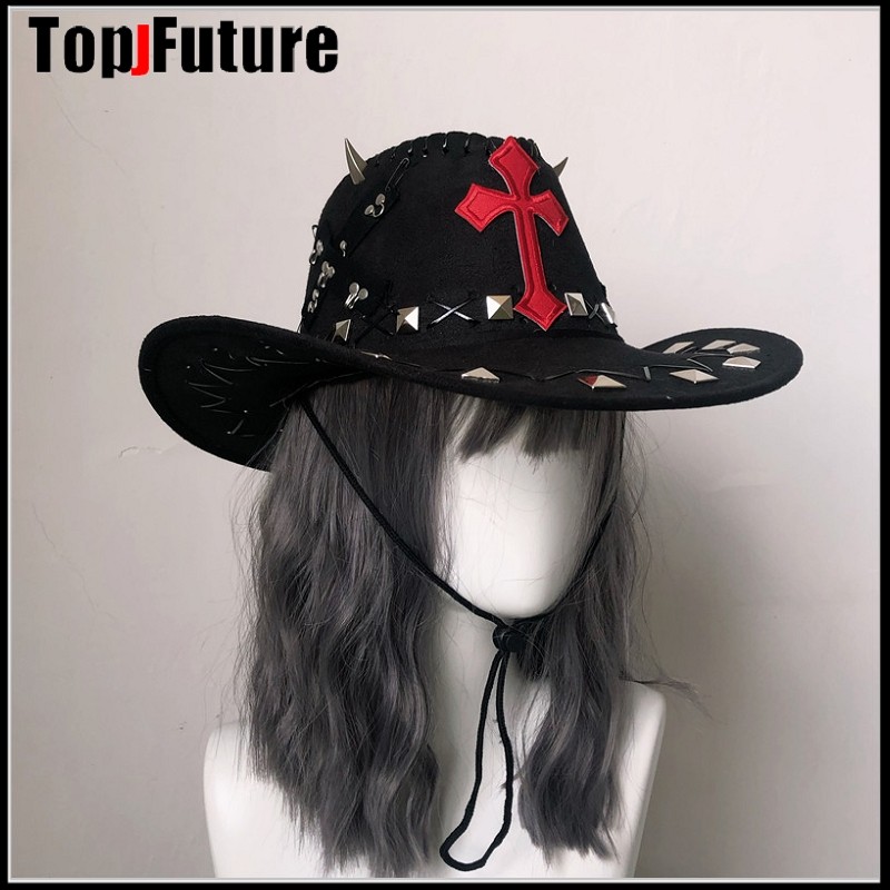 Gothic Lolita Harajuku spice girl hob-nail Hat Women Cowboy Hat With ...
