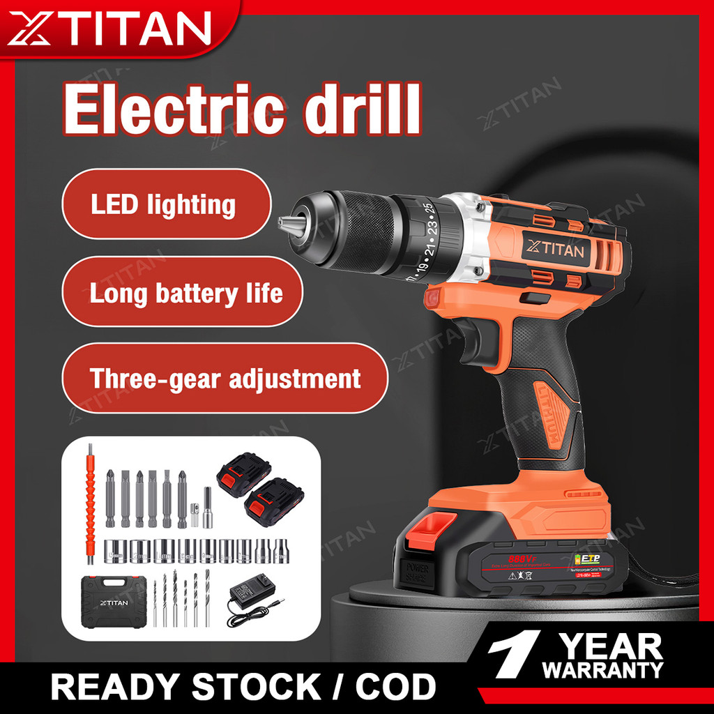 【COD】XTITAN 888VF 27Pcs Brushless Cordless Drill Hand Impact Drill Set ...