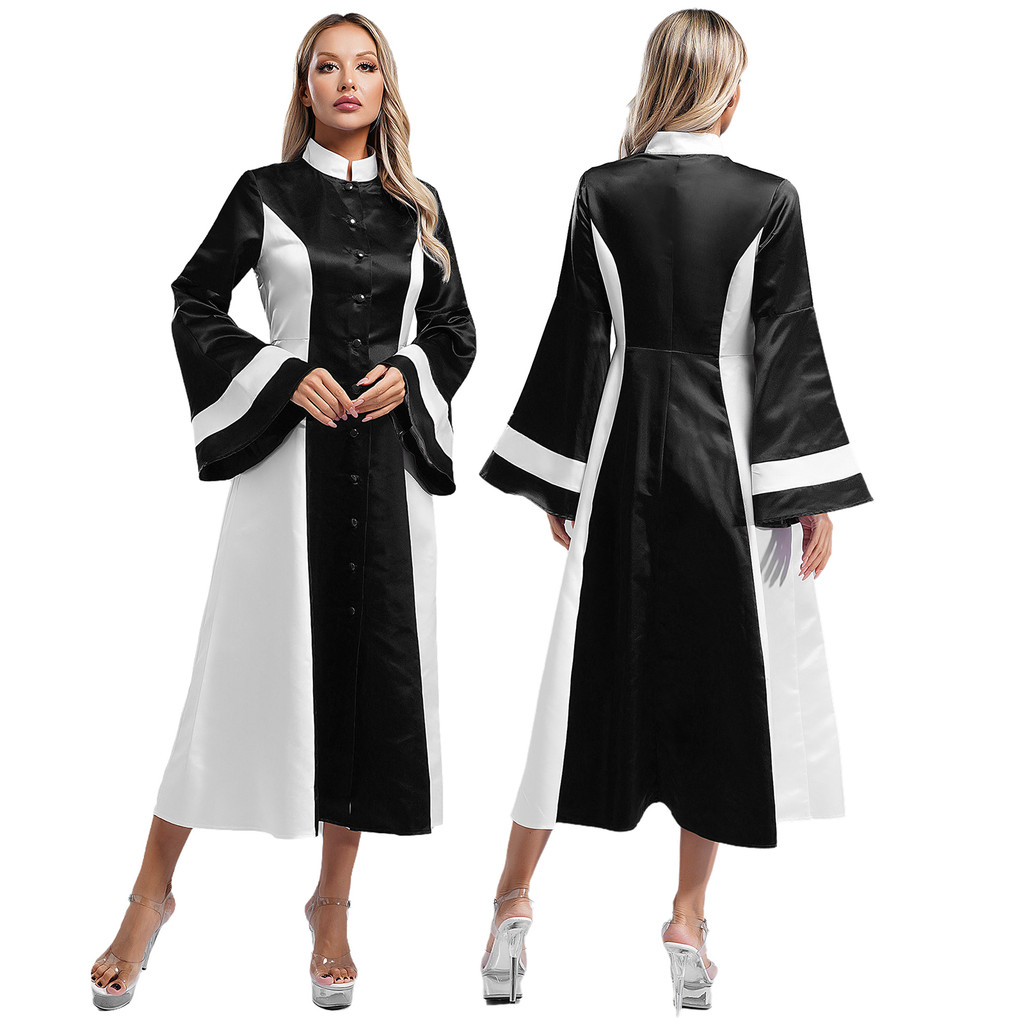 Kvysinly Womens Elegant Church Choir Robe Color Block Stand Collar ...