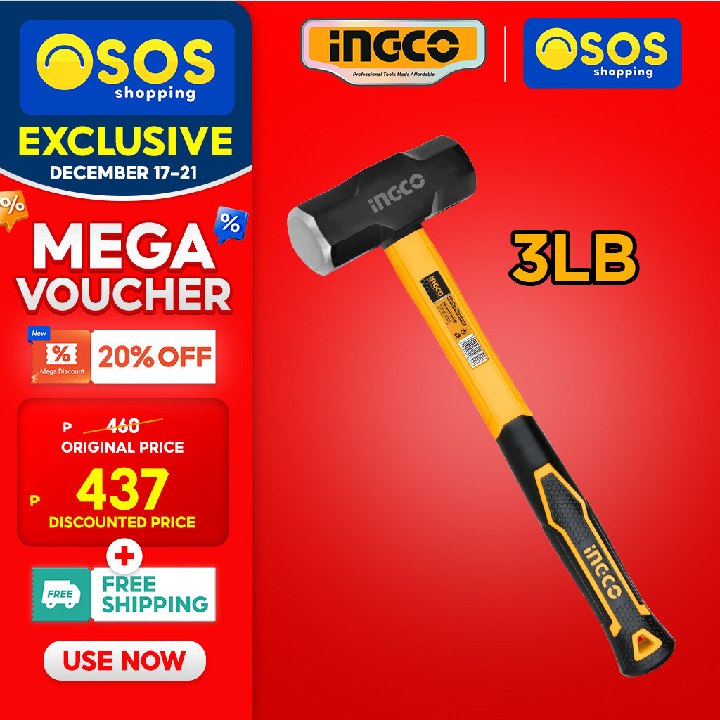 INGCO by OSOS Sledge Hammer Fiberglass Handle 3LB HSLH8803 | Shopee ...