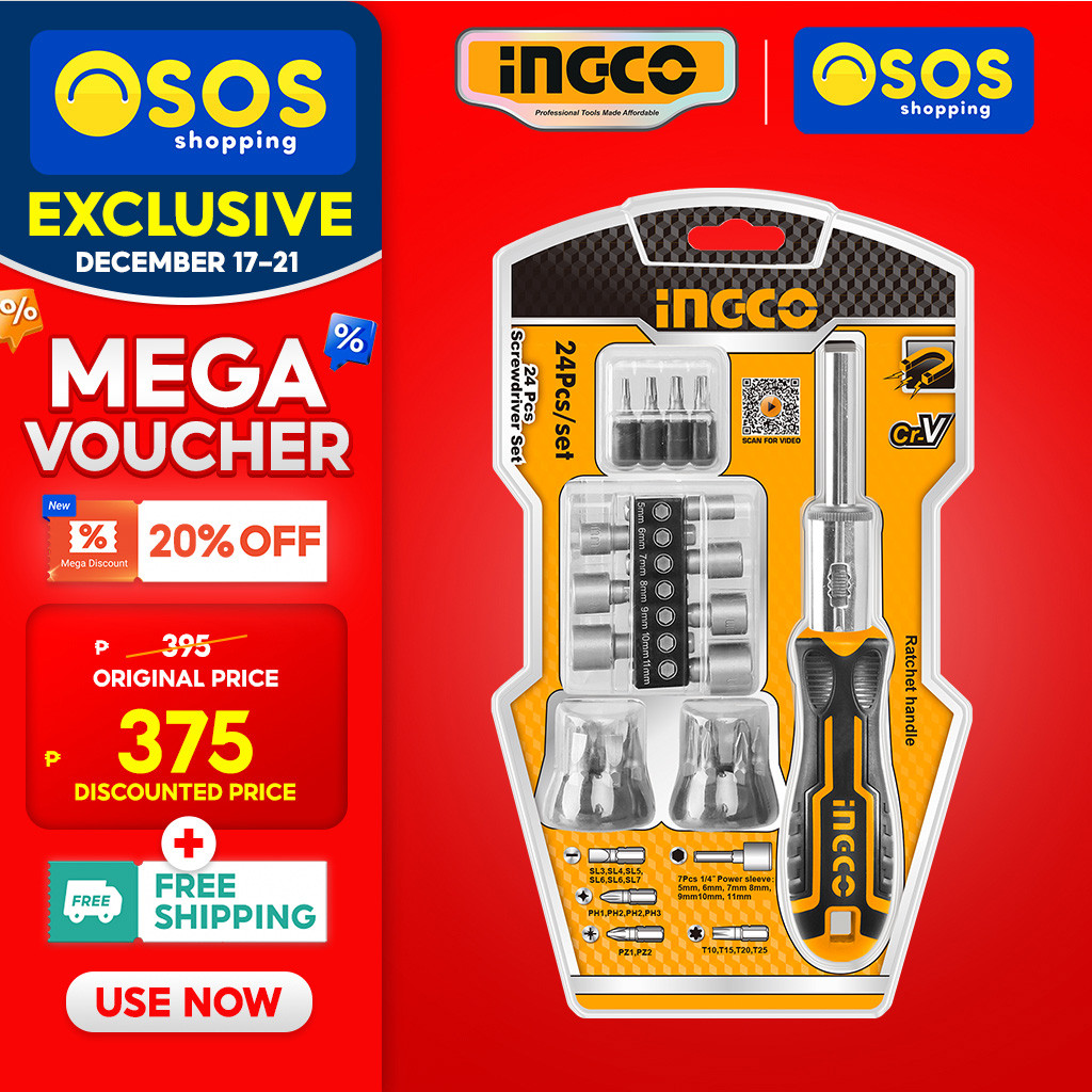 INGCO by OSOS Ratchet ScrewDriver 24PCS/SET HKSDB0248 | Shopee Philippines