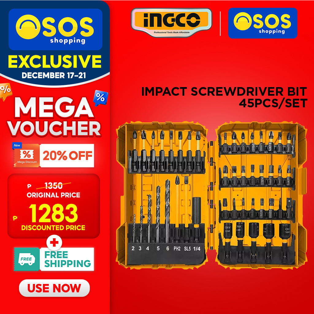 INGCO by OSOS 45PCS Impact Screwdriver Screw Driver Bit Set AKDL24502 ...