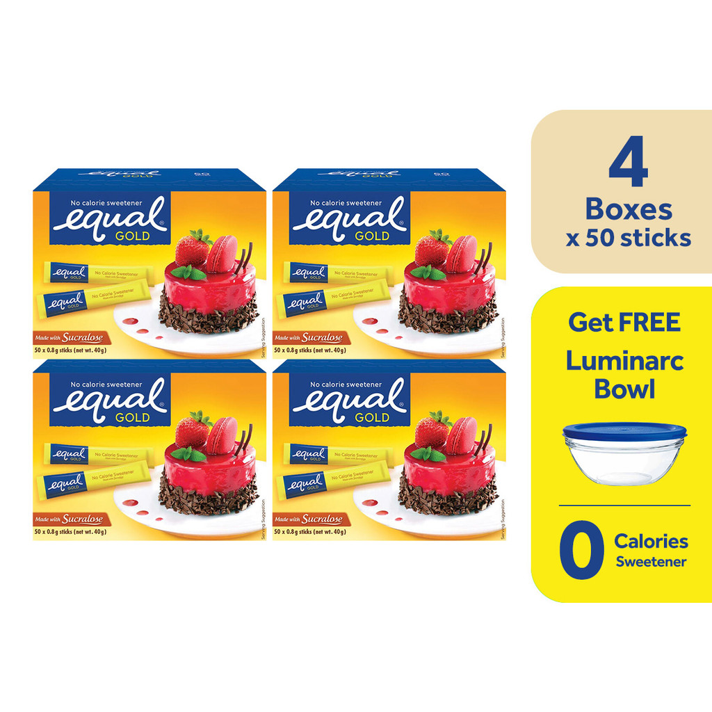 Equal Gold Zero Calorie Sweetener 50 Sticks - 4 Boxes with FREE ...