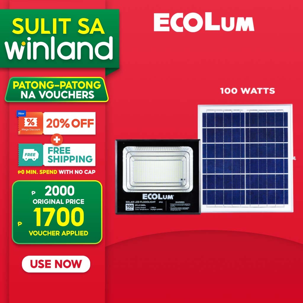 Ecolum by Winland Solar LED Floodlight 100W / 1100 Lumens Daylight ...