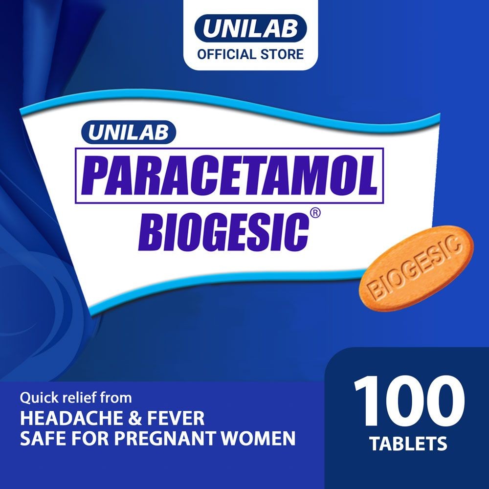 Unilab Biogesic 100 Tablets - 500mg Paracetamol for Quick Relief of ...