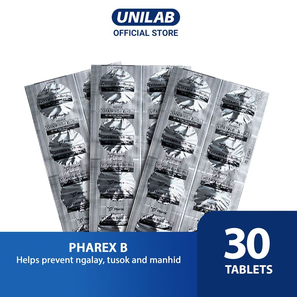 UNILAB - Pharex B-Complex 30 Tabs,Vitamin B1+B6+B12 -For vitamin B deficiency & neuropathy ...