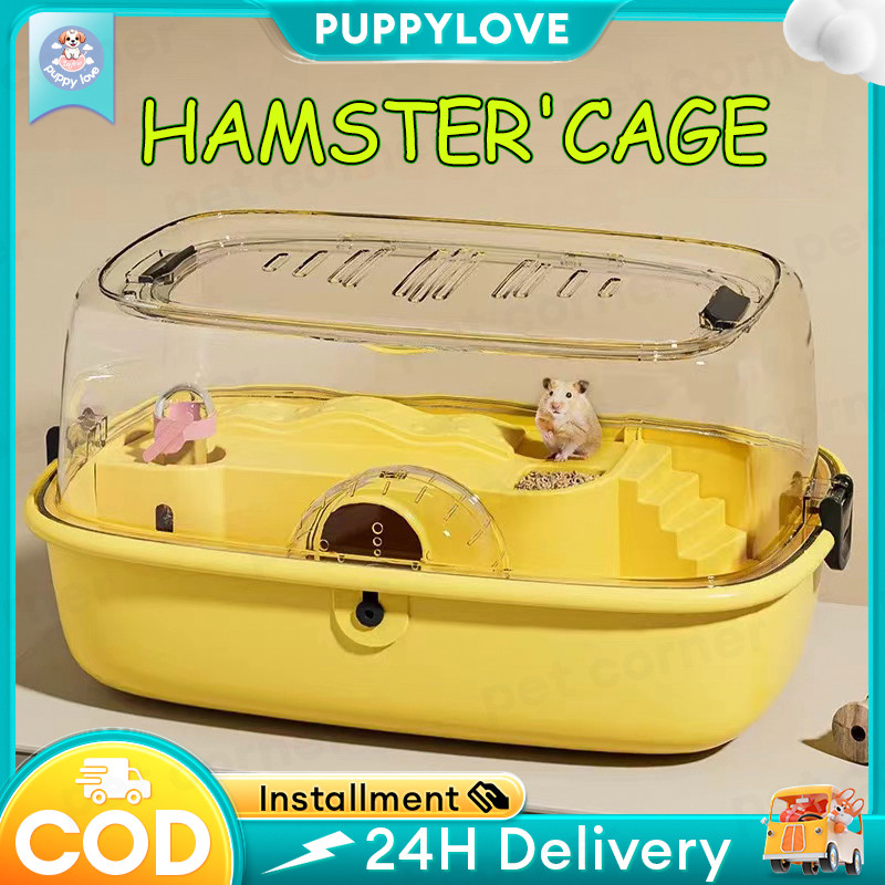 Hamster Cage hamster wheel with water bottle Large Size Indoor Hamster Villa Castle Sunroof Open ...