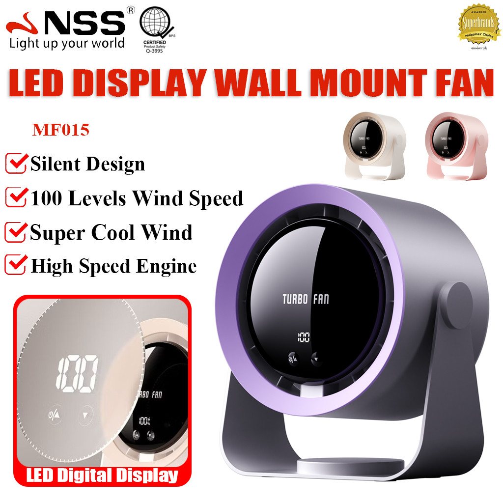 NSS Portable LED Display Wall Mount Fan Silent USB Rechargeable ...
