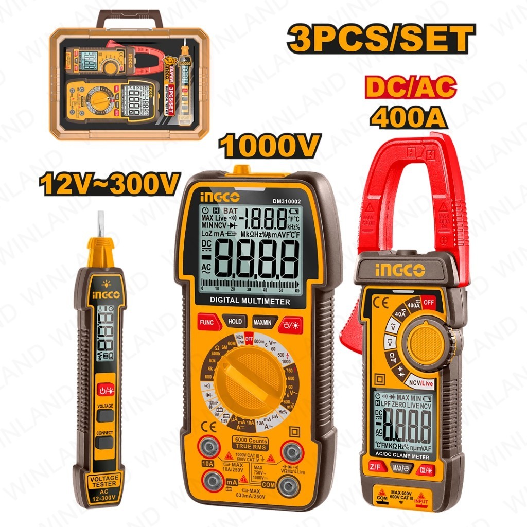 Ingco by Winland 3PCS/Set Electrical Test Kit Voltage Detector, Digital ...