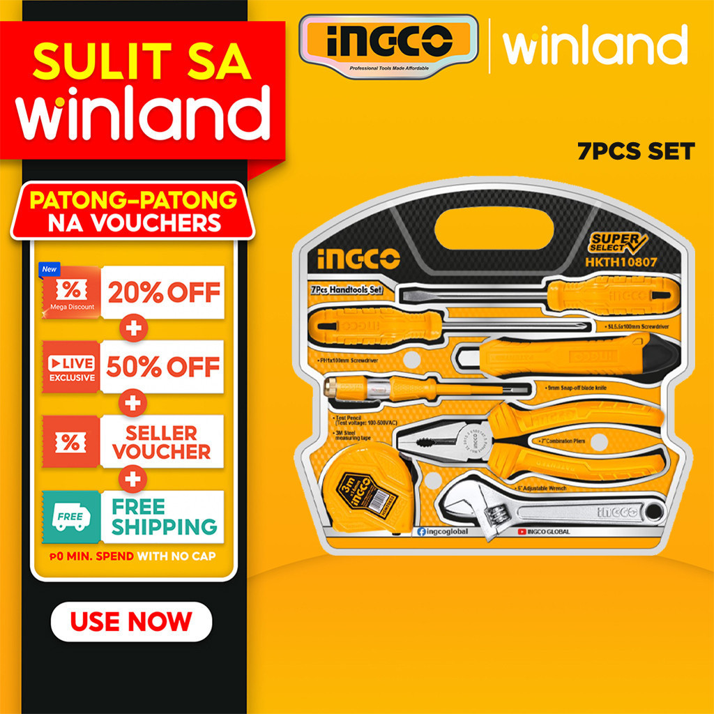 Ingco by Winland 7PCS SET Hand Tools Wrench Pliers Set Cutter Voltage ...