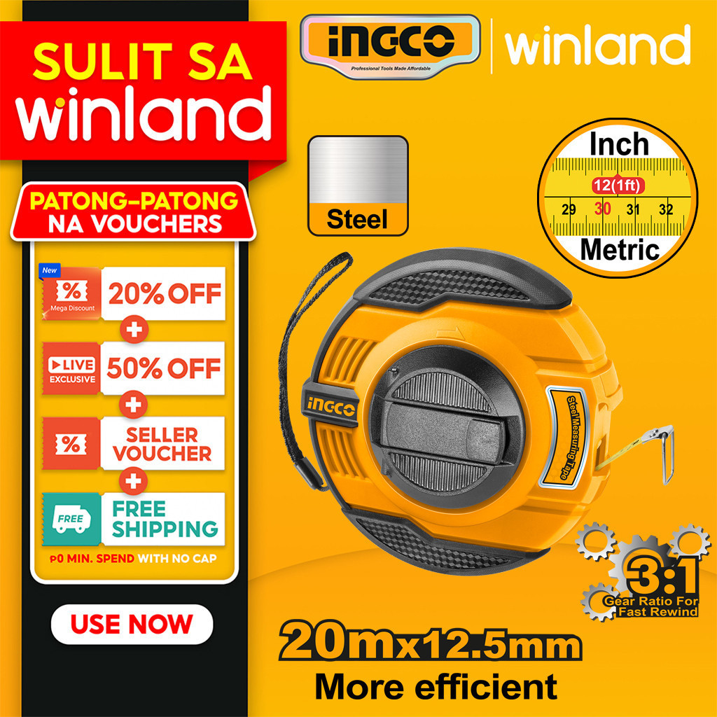 Ingco by Winland Fast Rewind Steel Measuring Tape with Comfortable ...