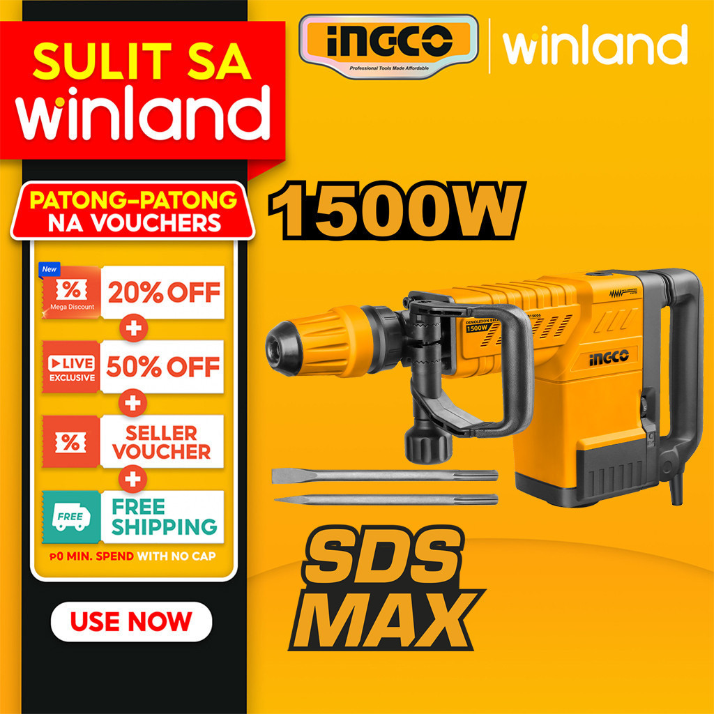 Ingco by Winland Demolition Breaker / Hammer with 2pcs Chisel 1500W ...