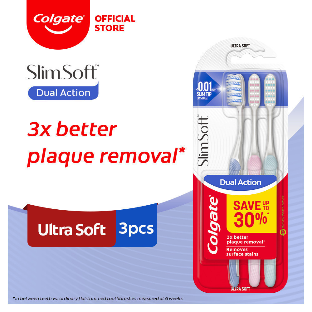 Colgate SlimSoft Toothbrush Dual Action with Spiral Polishing Ultra ...